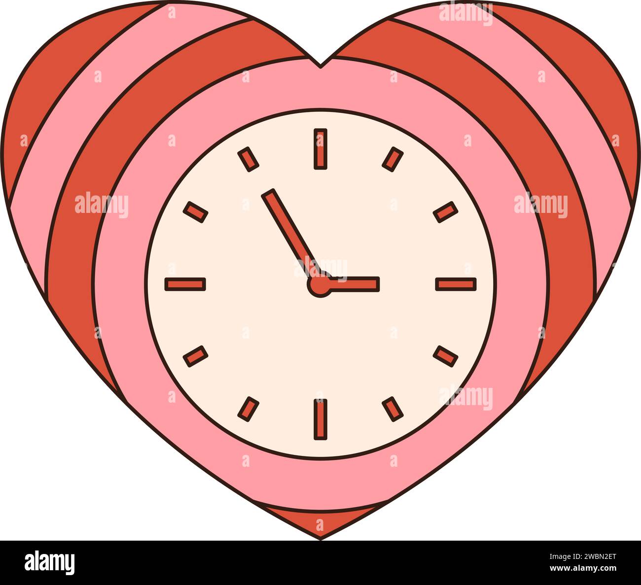 heart clock groovy retro icon Retro cartoon Valentines day element in ...