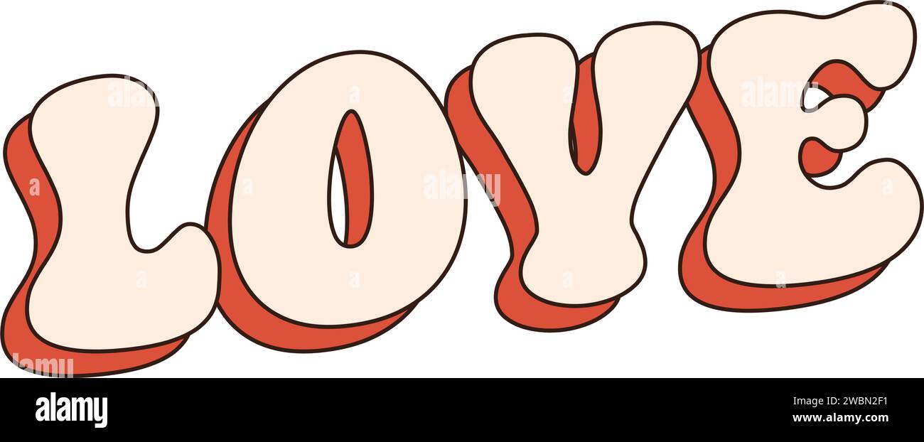love groovy retro icon Retro cartoon Valentines day element in trendy ...