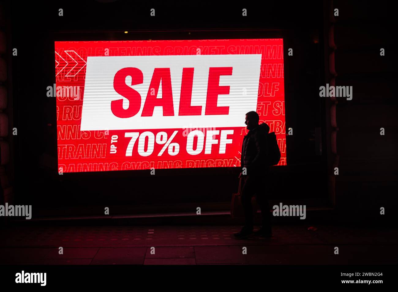 70% SALE digital sign in a Piccadilly Circus store window central ... 70% SALE digital sign in a Piccadilly Circus store window central ...