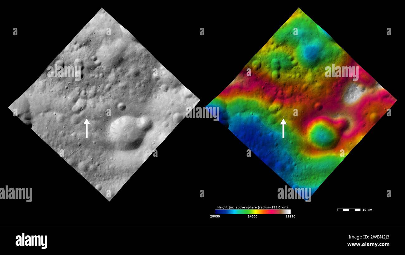 These images from NASA's Dawn spacecraft show Claudia crater (marked by ...