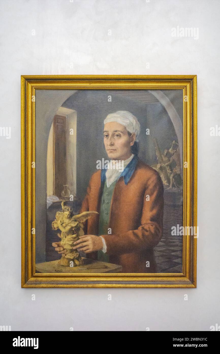 Painting with the portrait of Francisco Salzillo by Juan Bonafe, oil on ...