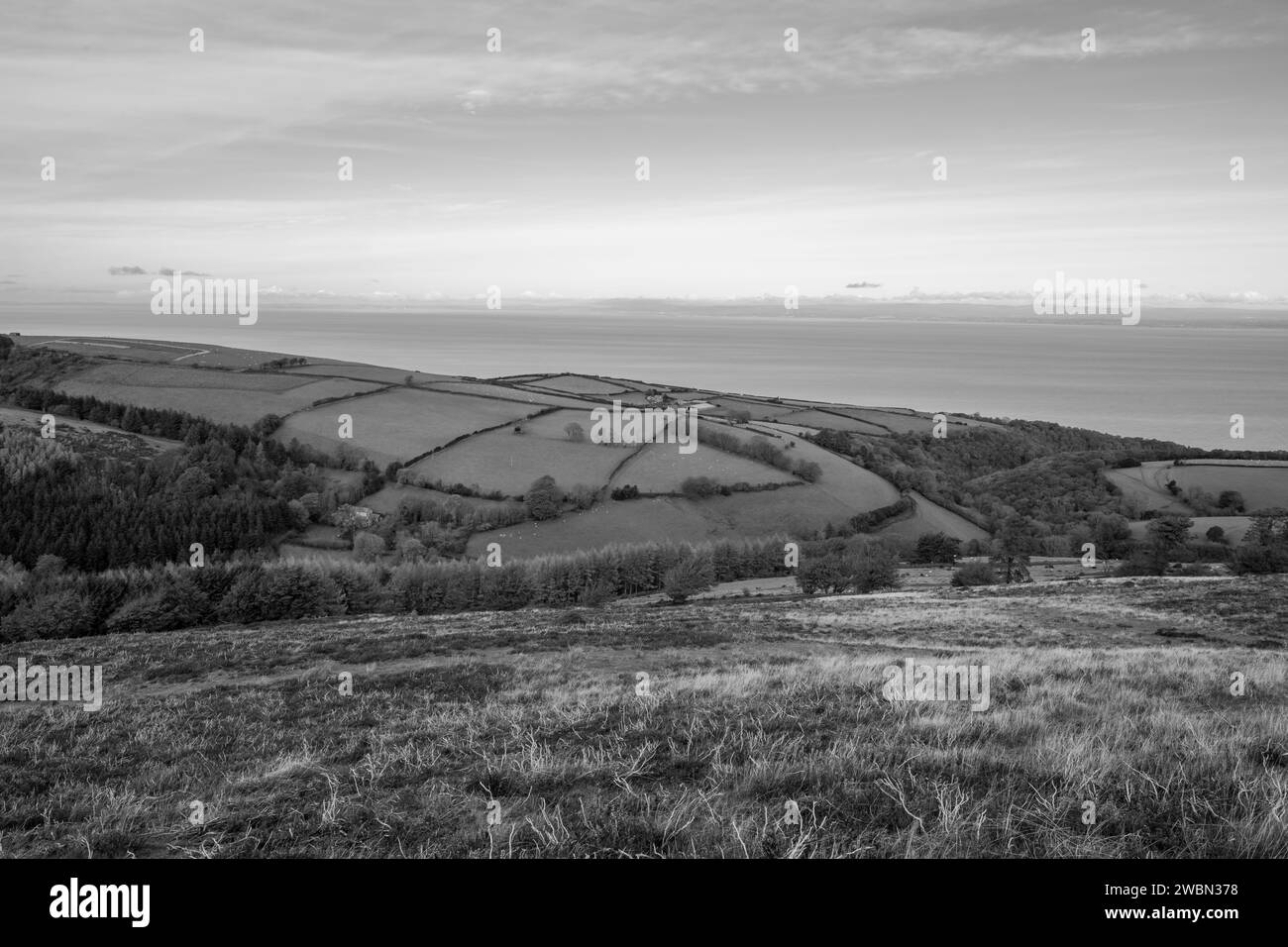 View of Porlock Common at the top of Porlock Hill in Exmoor Natioanl ...
