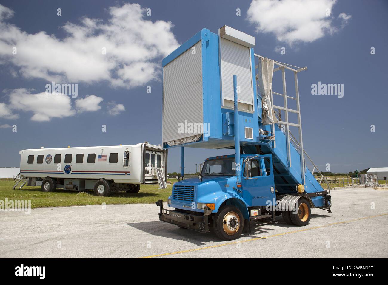 The space shuttle crew hatch access vehicle was loaded onto a barge at ...