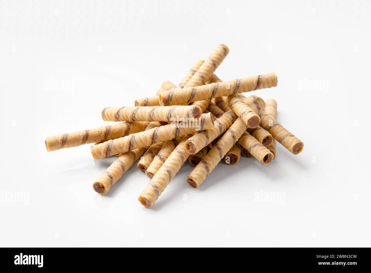 Crispy wafer rolls with chocolate cream are folded into a beautiful ...