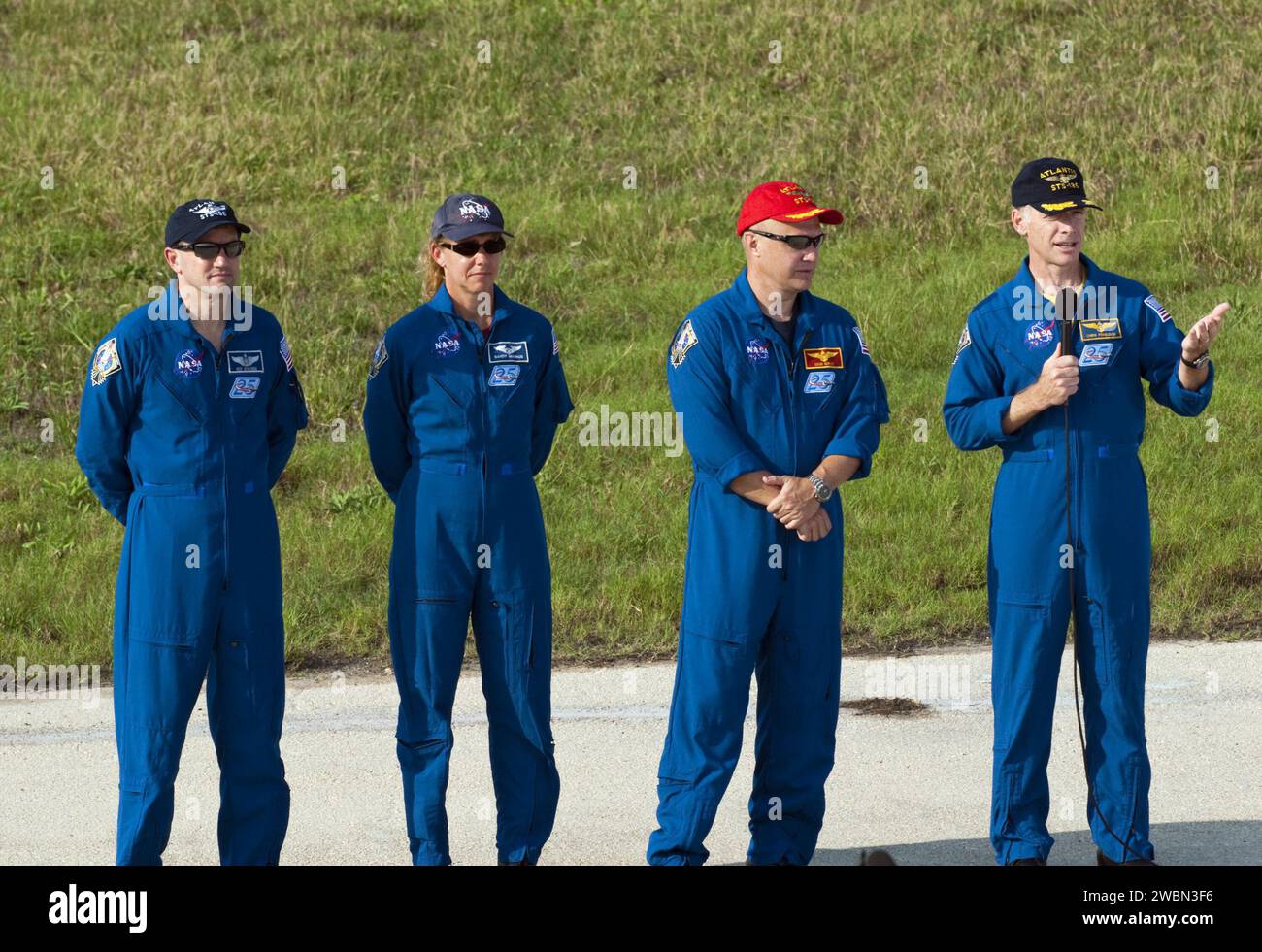 CAPE CANAVERAL, Fla. -- The STS-135 crew members gather at NASA Kennedy ...