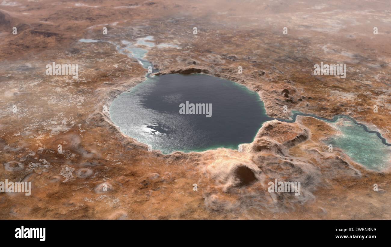 This illustration shows Jezero Crater — the landing site of the Mars ...