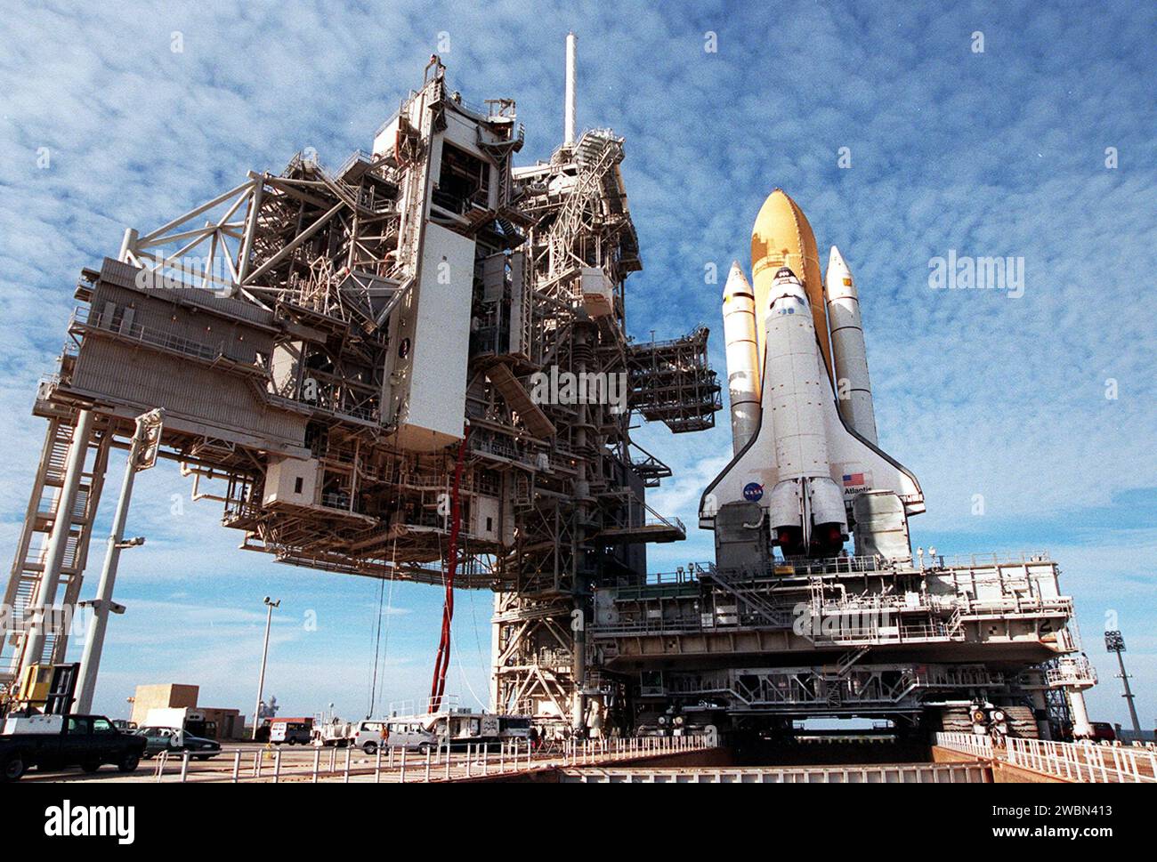 KENNEDY SPACE CENTER, Fla. -- Space Shuttle Atlantis reaches its destination, Launch Pad 39A ...