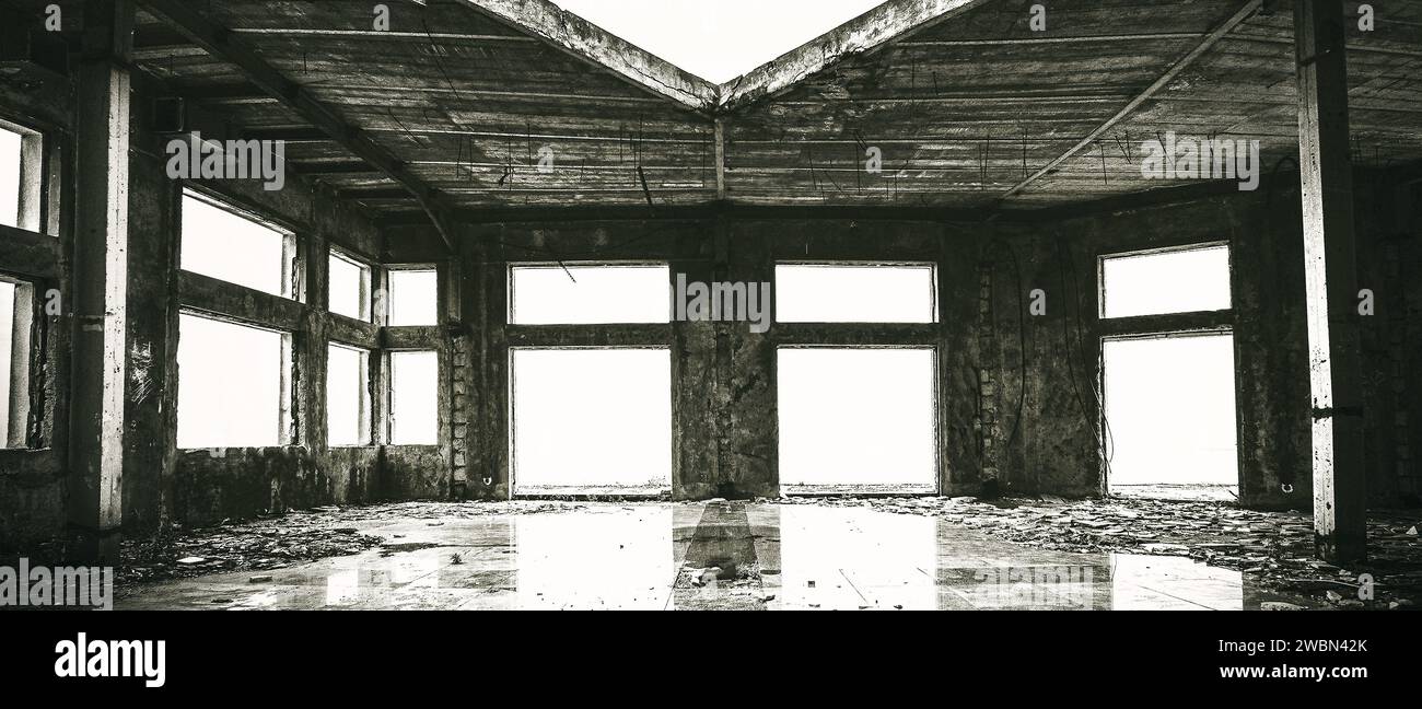 interior of unfinished and abandoned hotel Stock Photo - Alamy