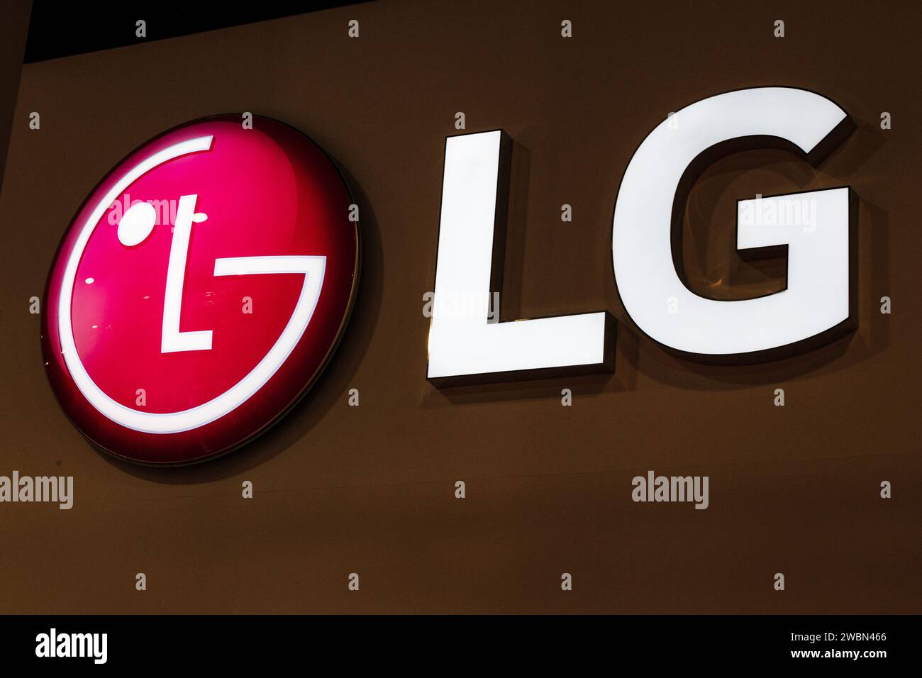 Las Vegs, NV, USA. 11th Jan, 2024. LG logo at the Las Vegas Convention ...
