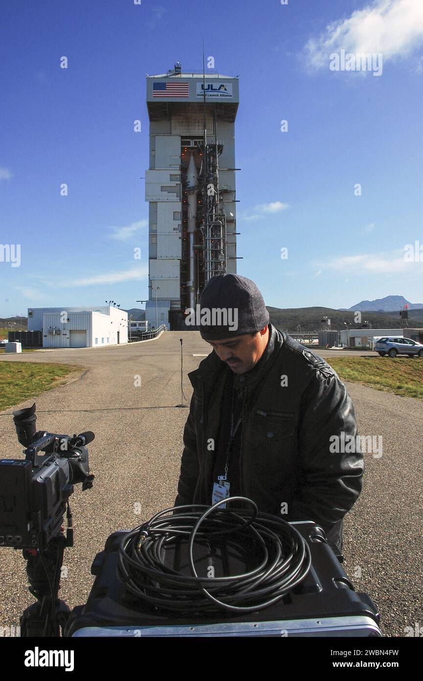 VANDENBERG AFB, Calif. – A NASA TV technician sets up equipment to ...