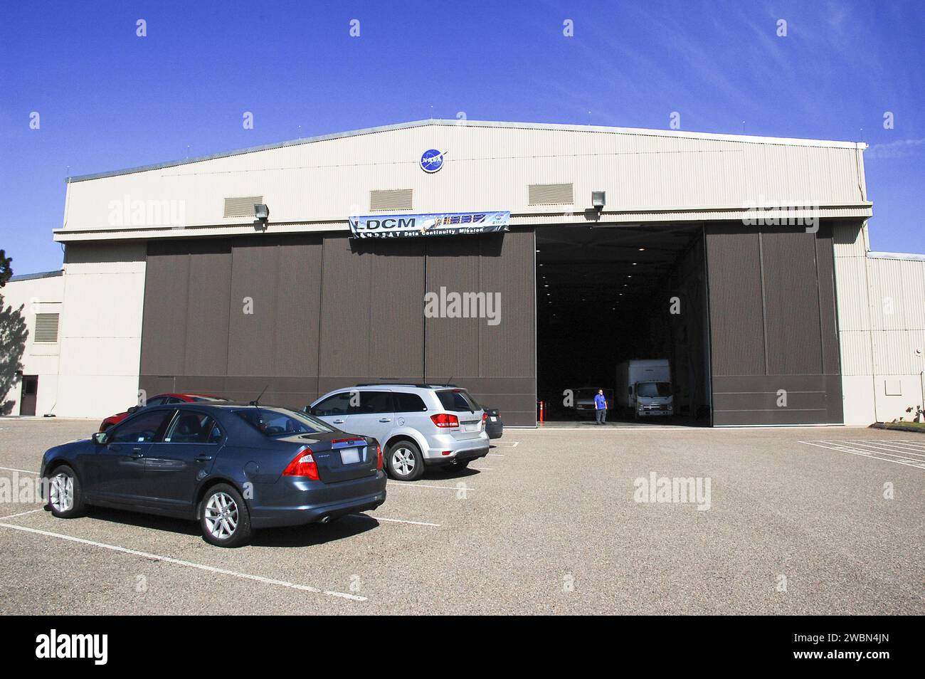 A NASA hangar at Vandenberg Air Force Base in California displays the ...