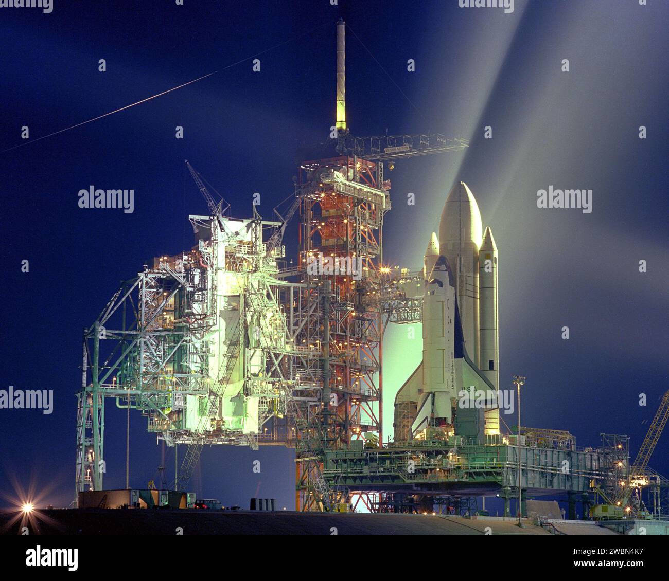 KENNEDY SPACE CENTER, FLA. - A timed exposure of the Space Shuttle, STS ...