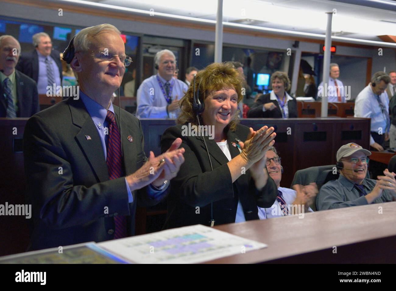 Astronaut John Casper and Lockheed Martin's Carol Webber watch Orion's ...