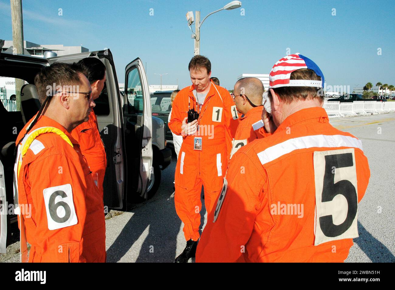 KENNEDY SPACE CENTER, FLA. - Members of the Final Inspection Team check ...