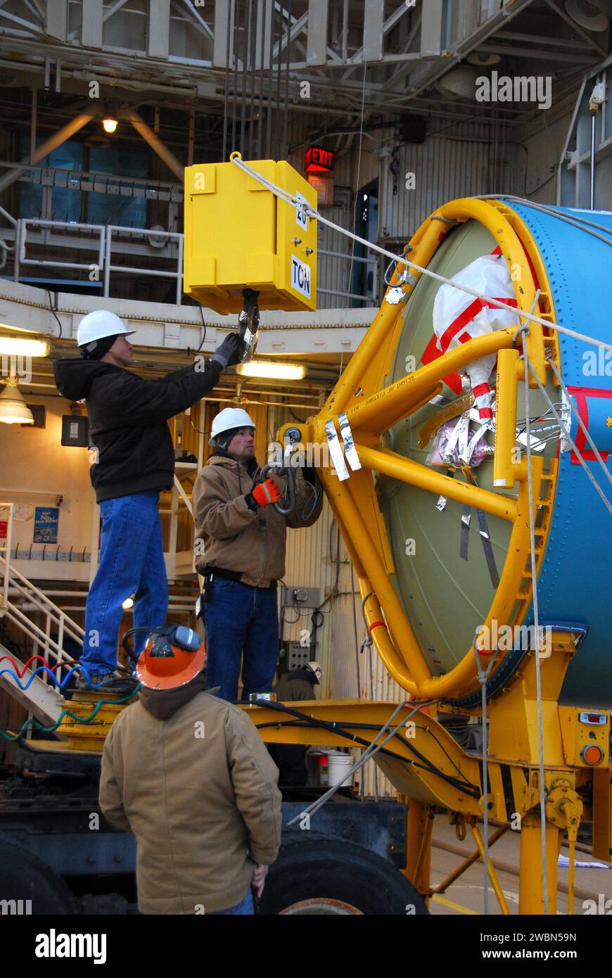 VANDENBERG AIR FORCE BASE, Calif. -- Workers prepare the first stage of the United Launch ...
