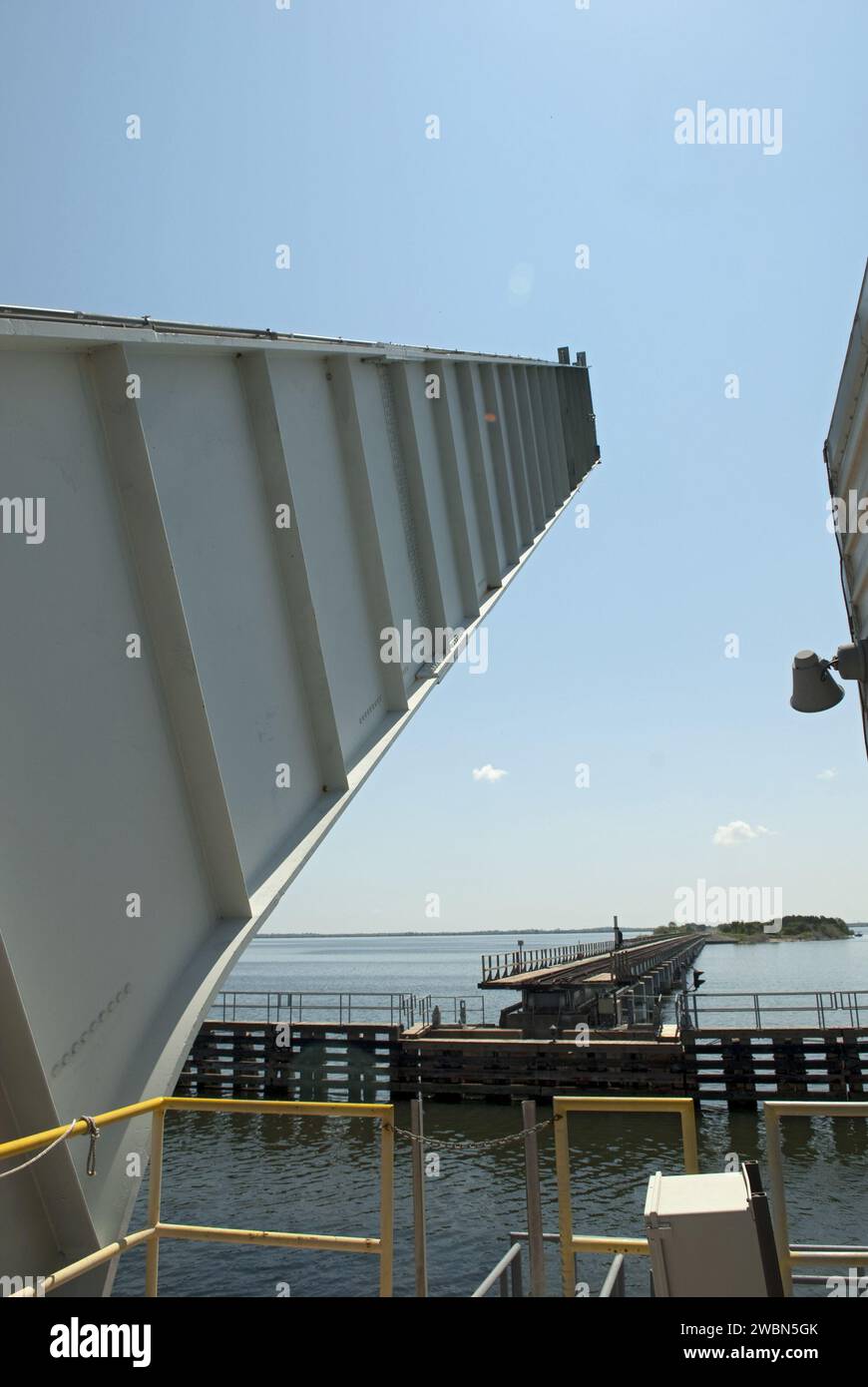 A NASA Railroad train crosses the Indian River carrying the final space ...