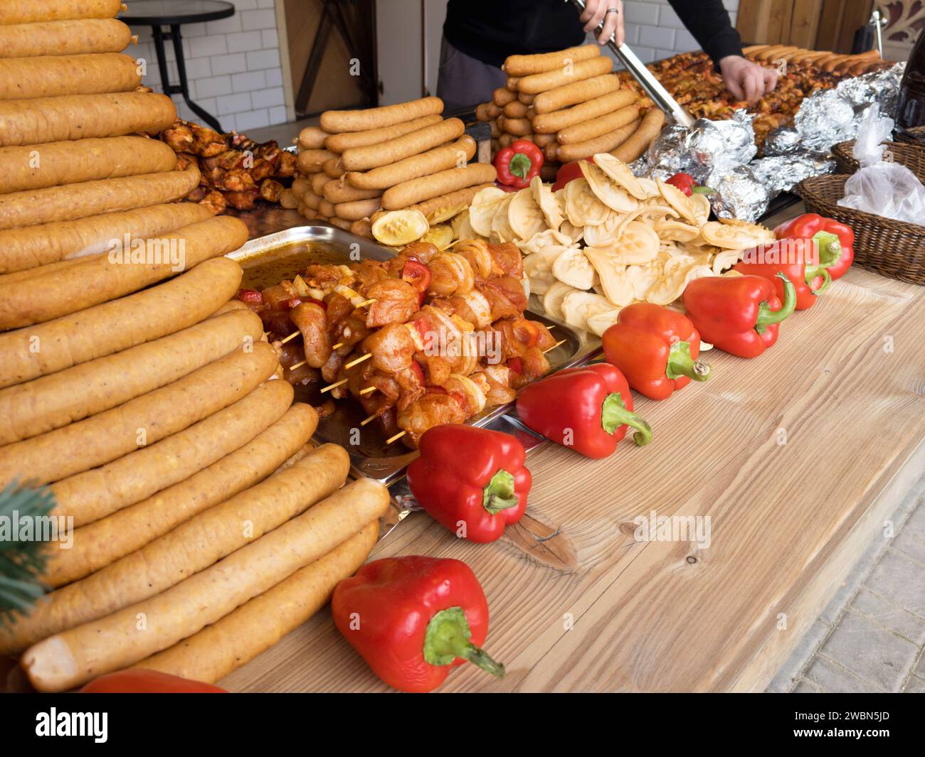 Street food, traditional polish sheep cheese, a lot of oscypki ...