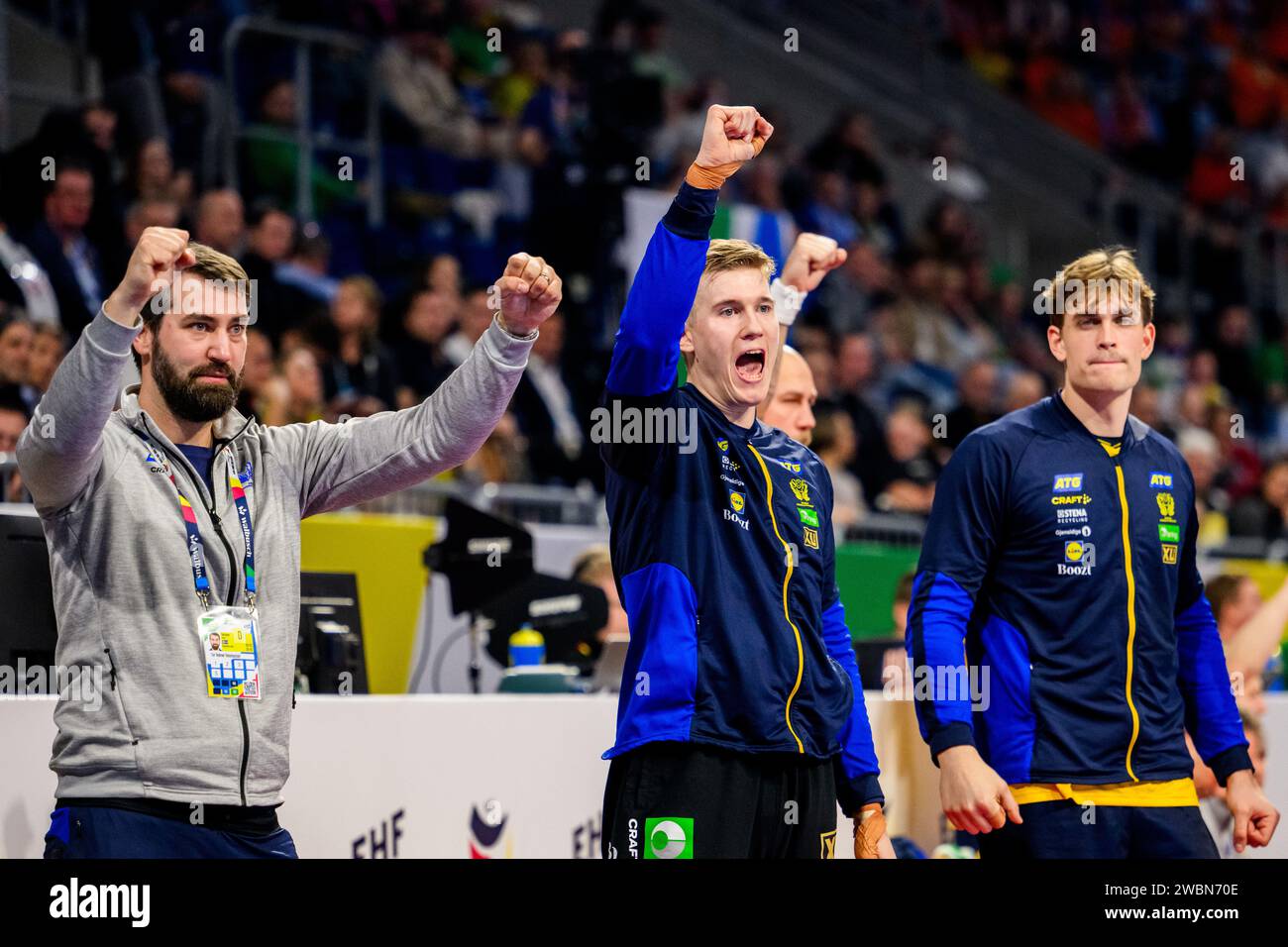 Players of, Sweden. , . celebrate during the EHF European Handball ...