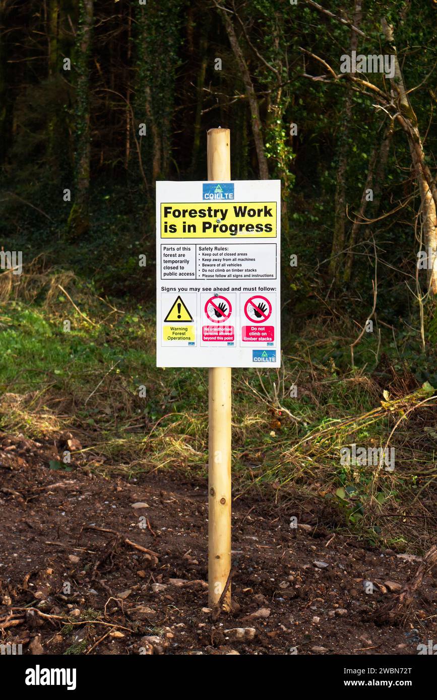 Forestry Work Sign for Coillte in County Mayo, Ireland Stock Photo - Alamy