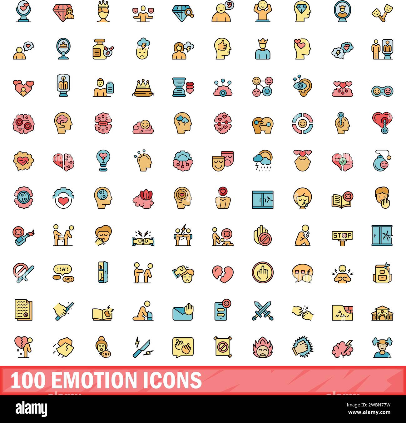 100 Emotion Icons Set Color Line Set Of Emotion Vector Icons Thin Line