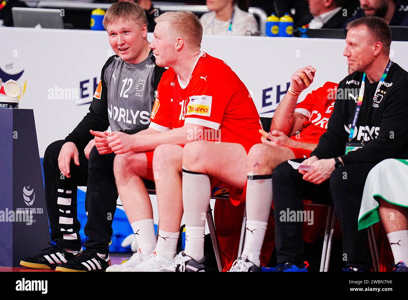 Denmarks Emil Nielsen and Magnus Saugstrup during the mens EHF Euro ...