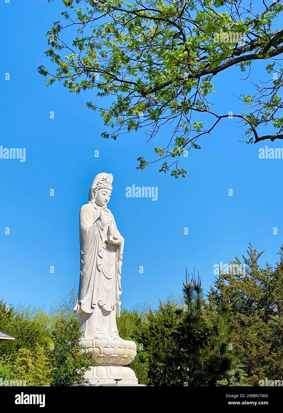A majestic statue gracefully stands amidst a serene park, surrounded by ...