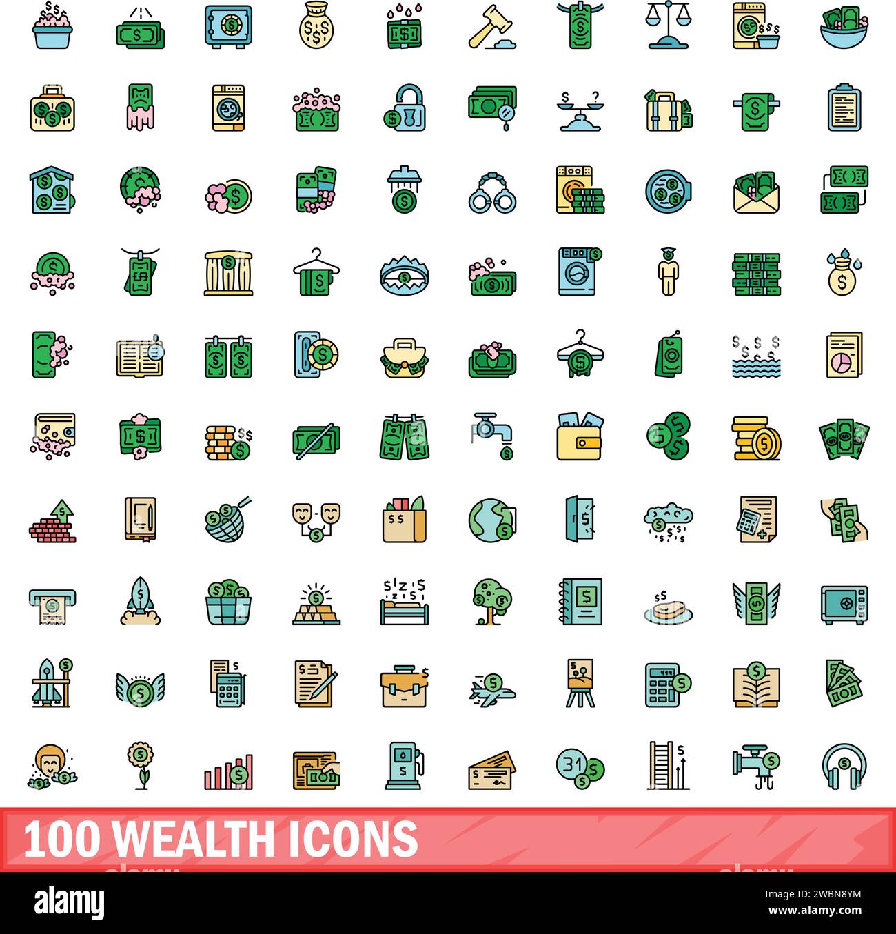 100 wealth icons set. Color line set of wealth vector icons thin line ...