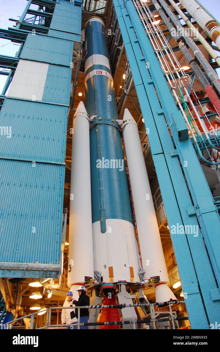 Technicians at Vandenberg Air Force Base prepare to move the SLC-2 ...