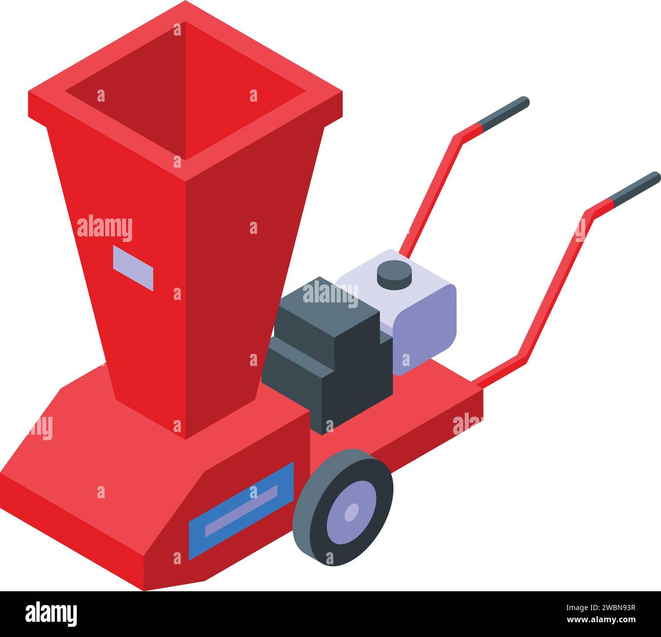 Red color garden shredder icon isometric vector. Work trimmer. Chainsaw ...