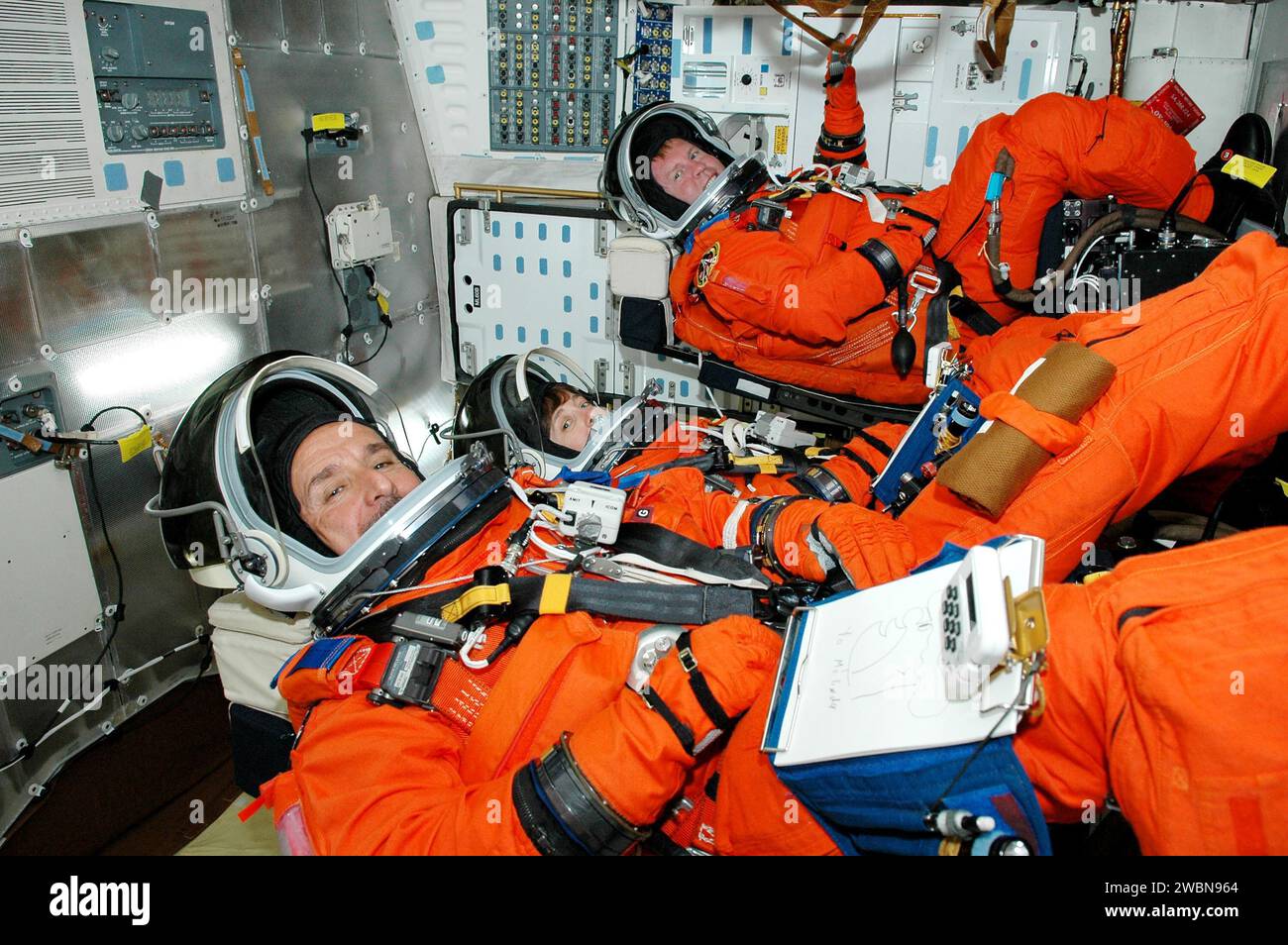 KENNEDY SPACE CENTER, FLA. - STS-114 crew members take part in a mock countdown as pre-launch ...