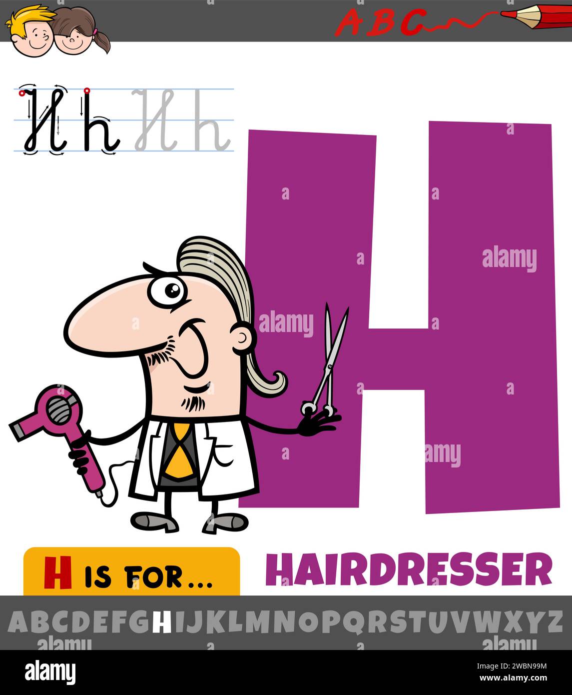 Educational cartoon illustration of letter H from alphabet with ...
