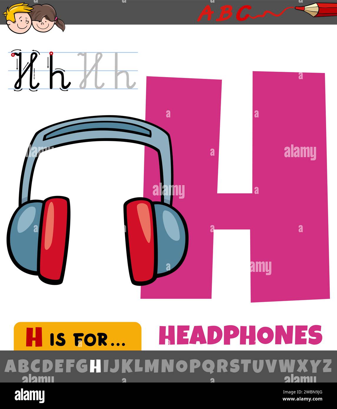 Educational cartoon illustration of letter H from alphabet with ...