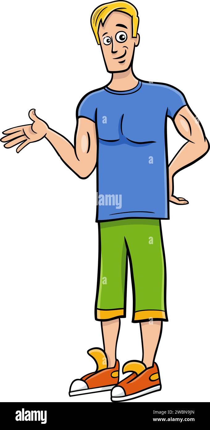 Cartoon illustration of young well built man with comic character Stock ...