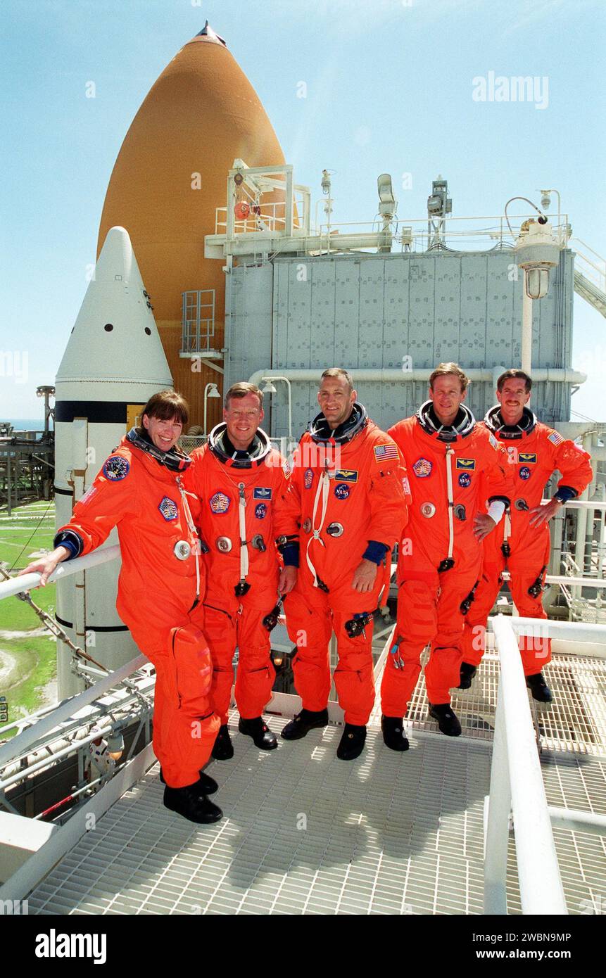 KENNEDY SPACE CENTER, Fla. -- The STS-104 crew poses for a group photo ...