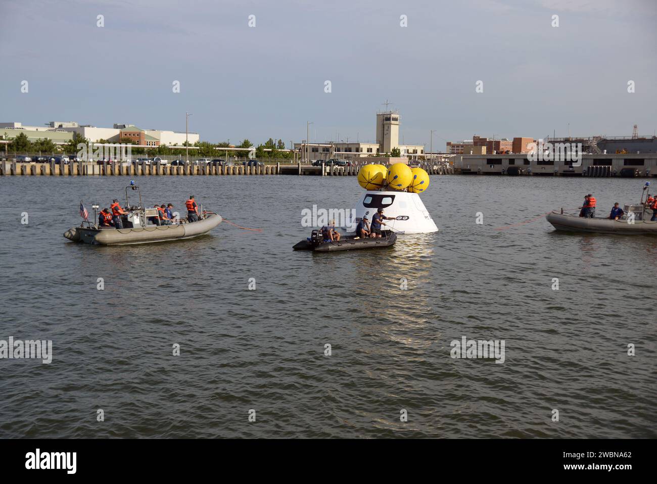 The Orion test capsule undergoes stationary recovery testing in Norfolk ...