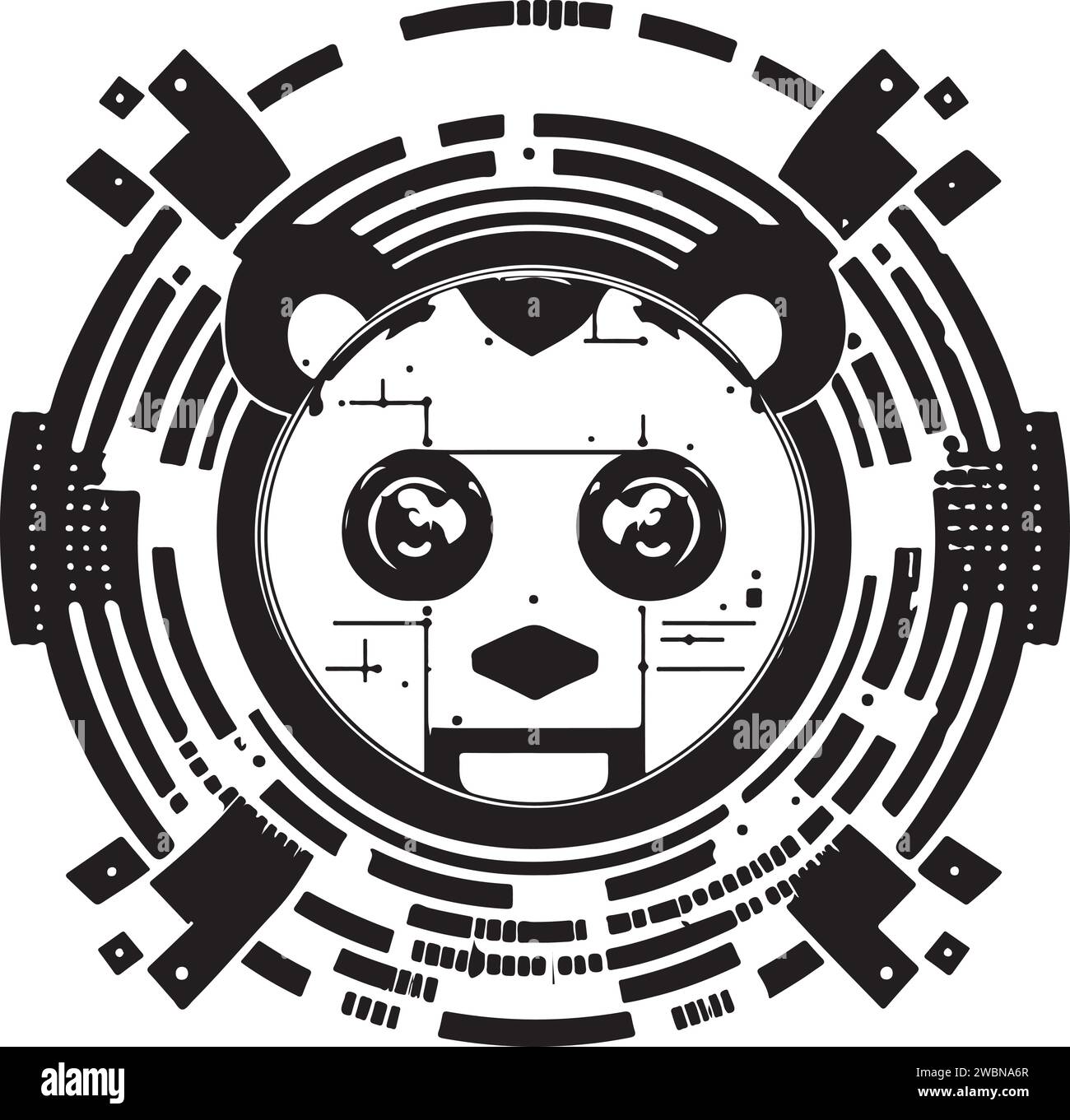 Panda tech template for logo or print. Vector cyber panda illustration ...