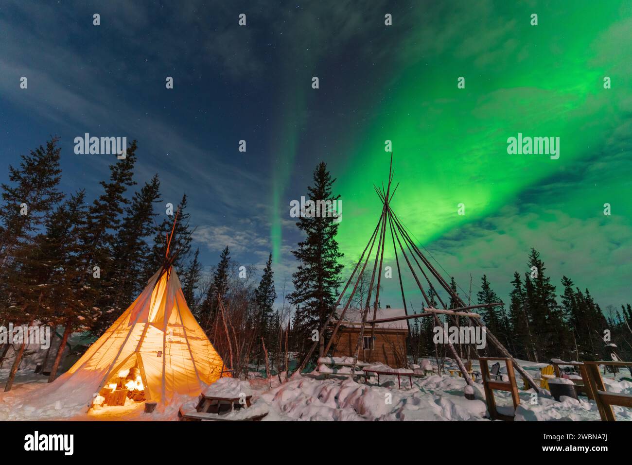 Aurora Borealis, Northern Lights, over aboriginal tent teepee at ...