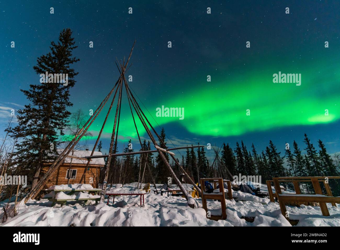 Aurora Borealis, Northern Lights, over aboriginal wooden cabin at ...