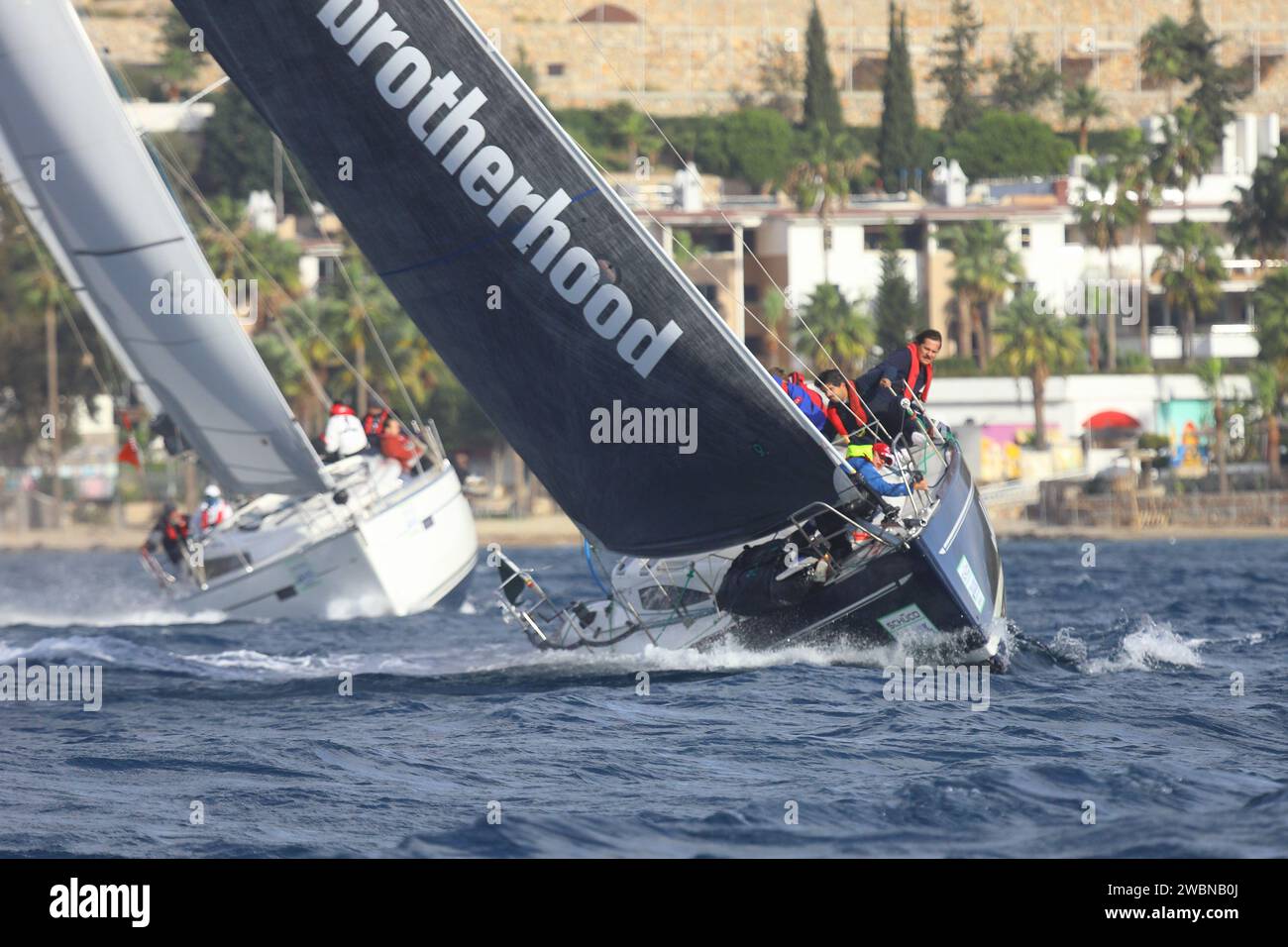 Bodrum,Turkey. 03 December 2023: Sailboats sail in windy weather in the ...