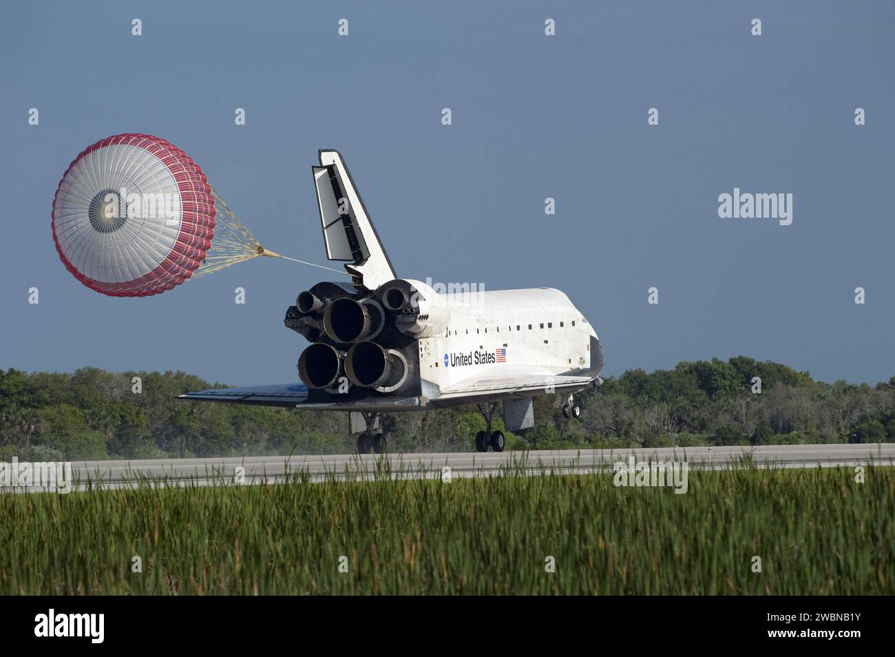 CAPE CANAVERAL, Fla. - Space shuttle Atlantis' drag chute slows the ...