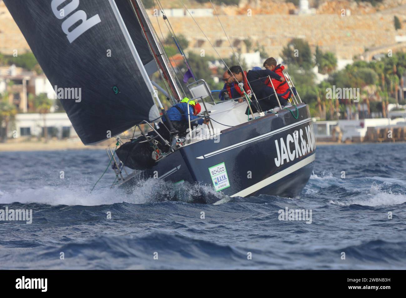 Bodrum,Turkey. 03 December 2023: Sailboats sail in windy weather in the ...
