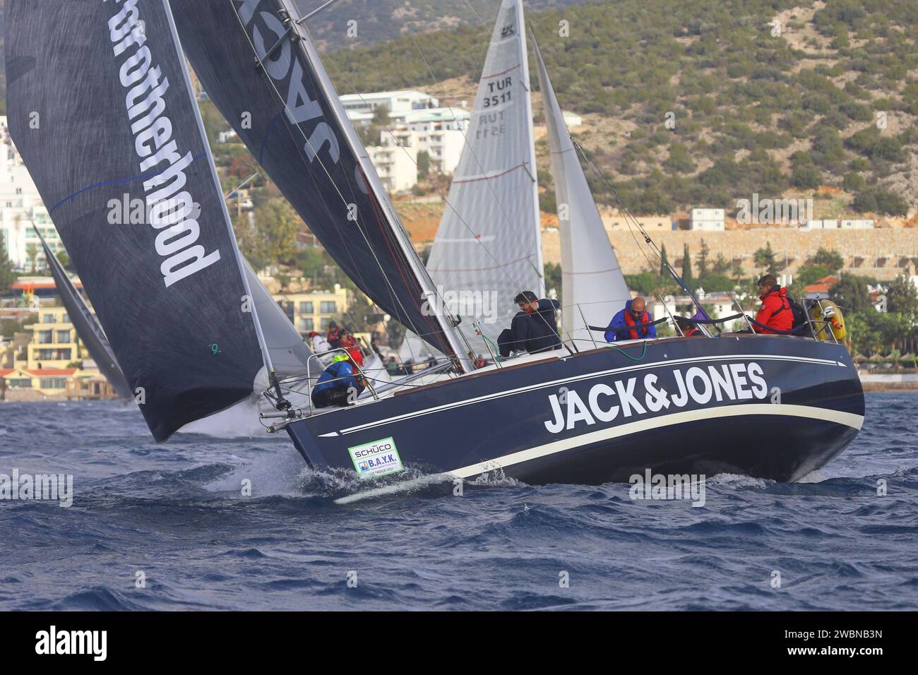 Bodrum,Turkey. 03 December 2023: Sailboats sail in windy weather in the ...