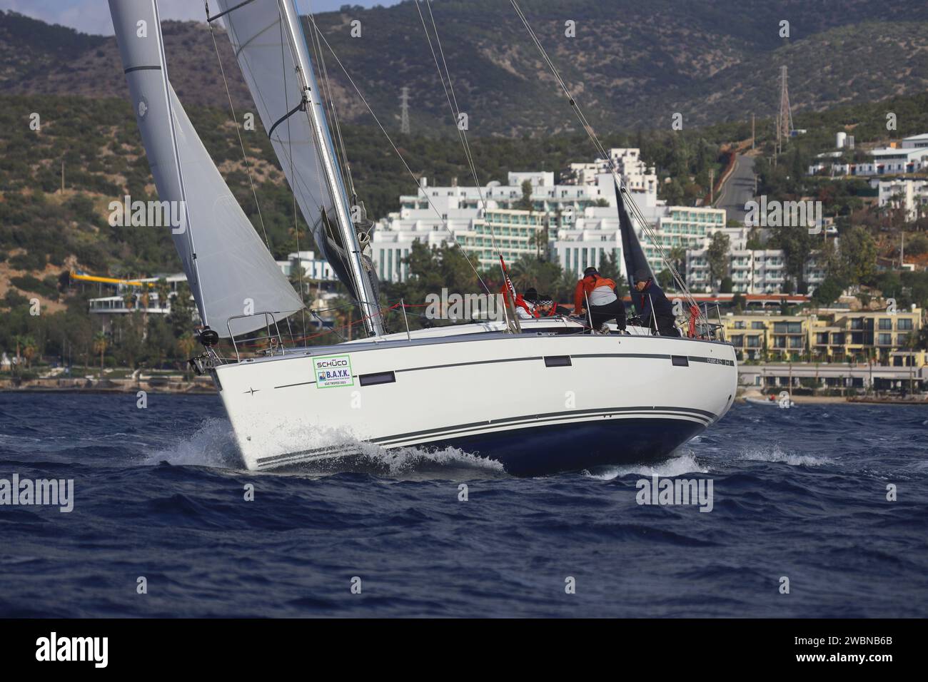 Bodrum,Turkey. 03 December 2023: Sailboats sail in windy weather in the ...