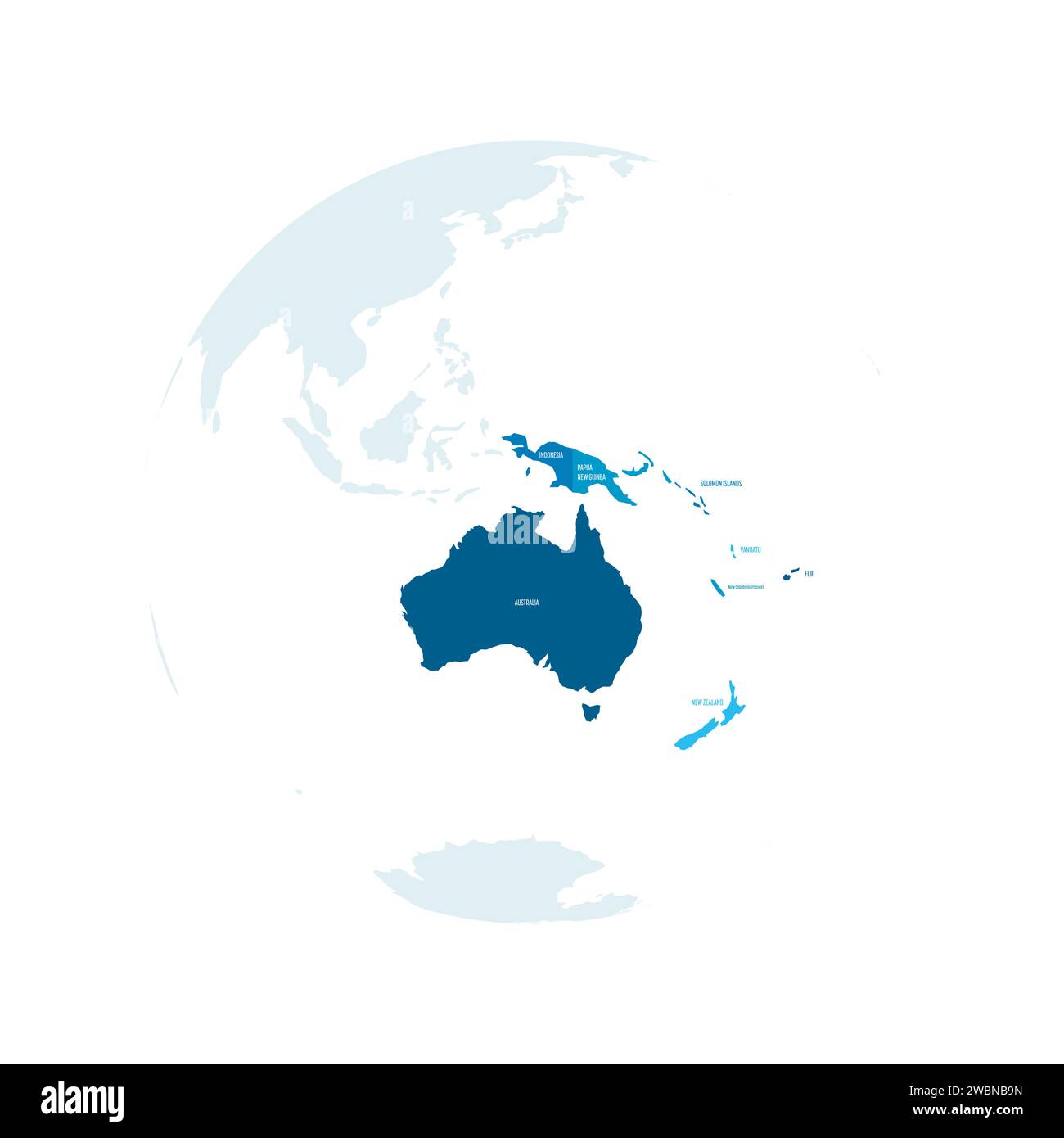 Political map of Australia. Blue colored land with country name labels ...