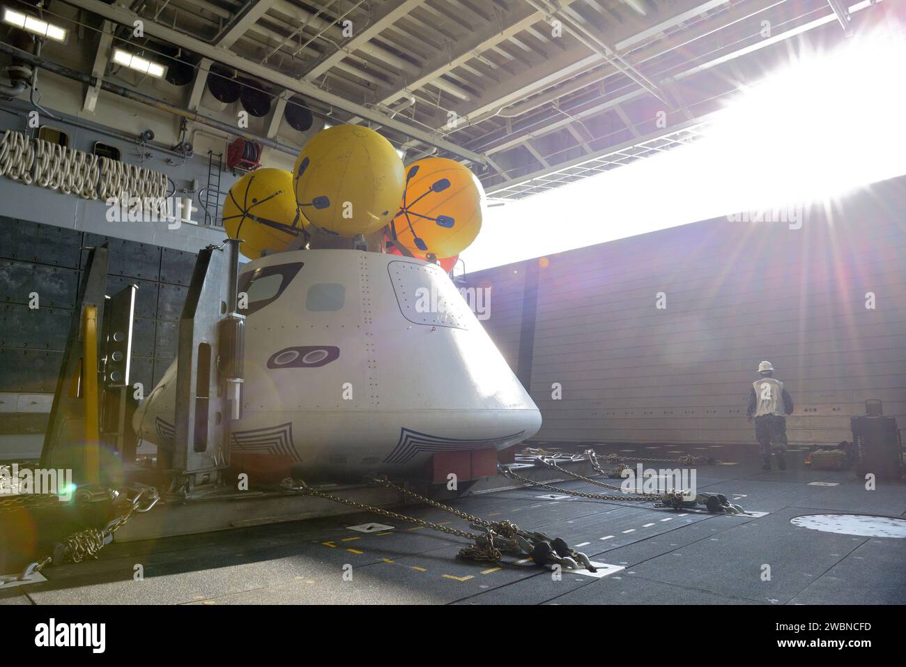 The Orion test capsule undergoes stationary recovery testing in Norfolk ...