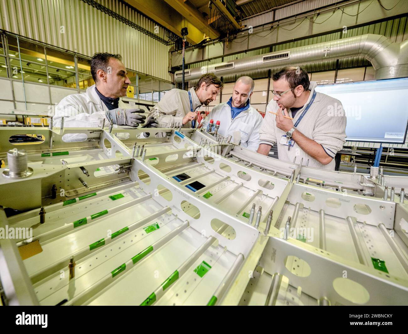 Technicians at Thales Alenia in Turin, Italy, are preparing the ...