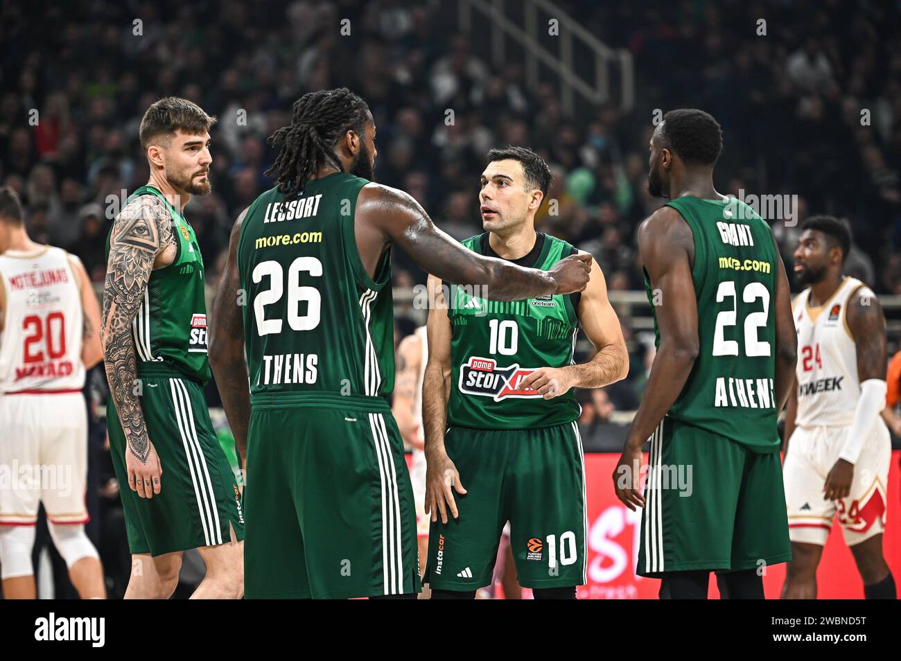 Athens, Greece. 11th Jan, 2024. 10 Kostas Sloukas with 26 Mathias ...