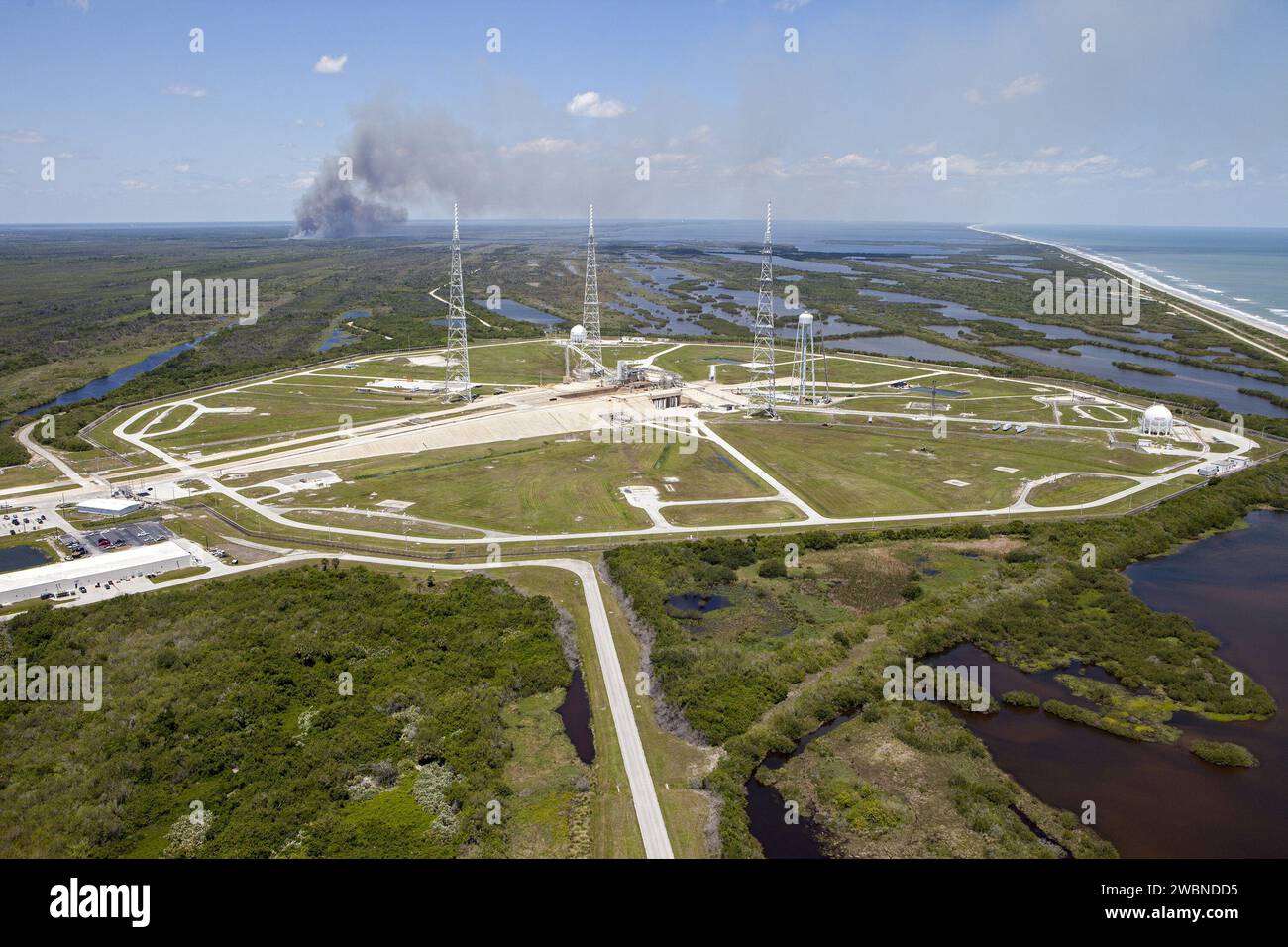 CAPE CANAVERAL, Fla. – An aerial view shows the Launch Pad 39B area at ...