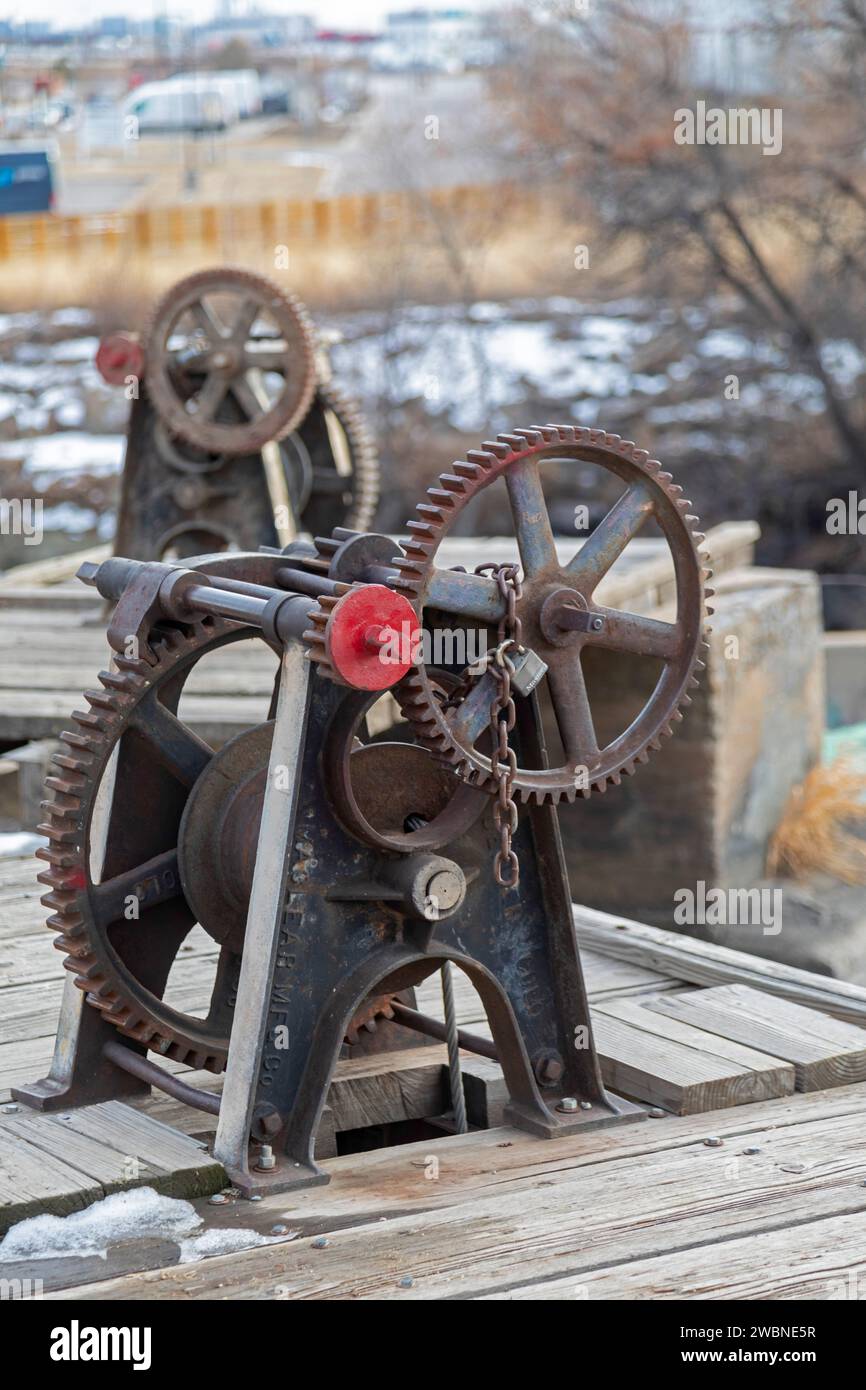 Denver, Colorado - Gears on gates used to control the flow of water ...