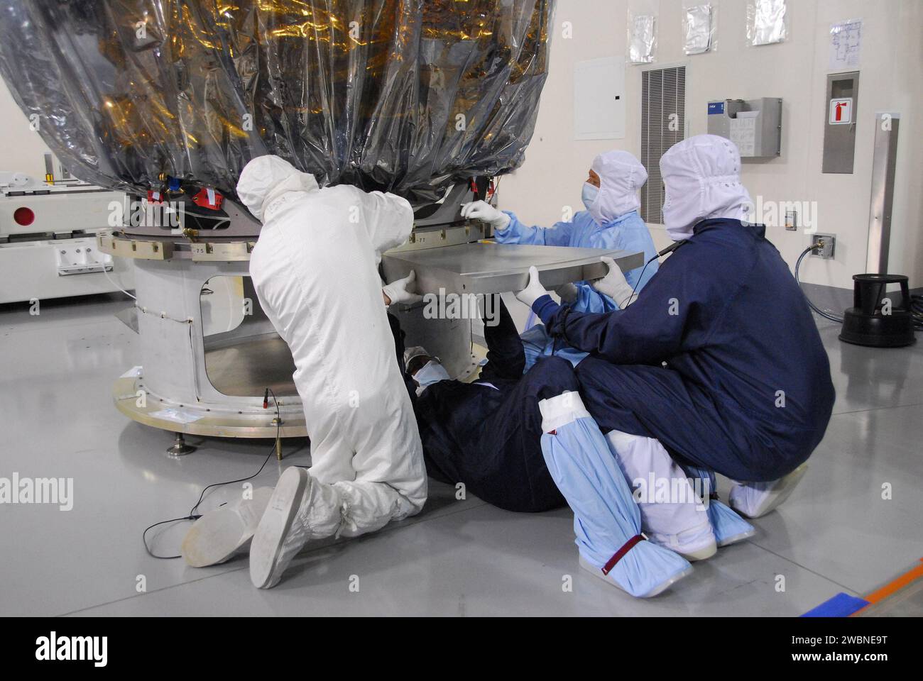 Ball Aerospace technicians prepare NASA’s NPP spacecraft in a clean ...